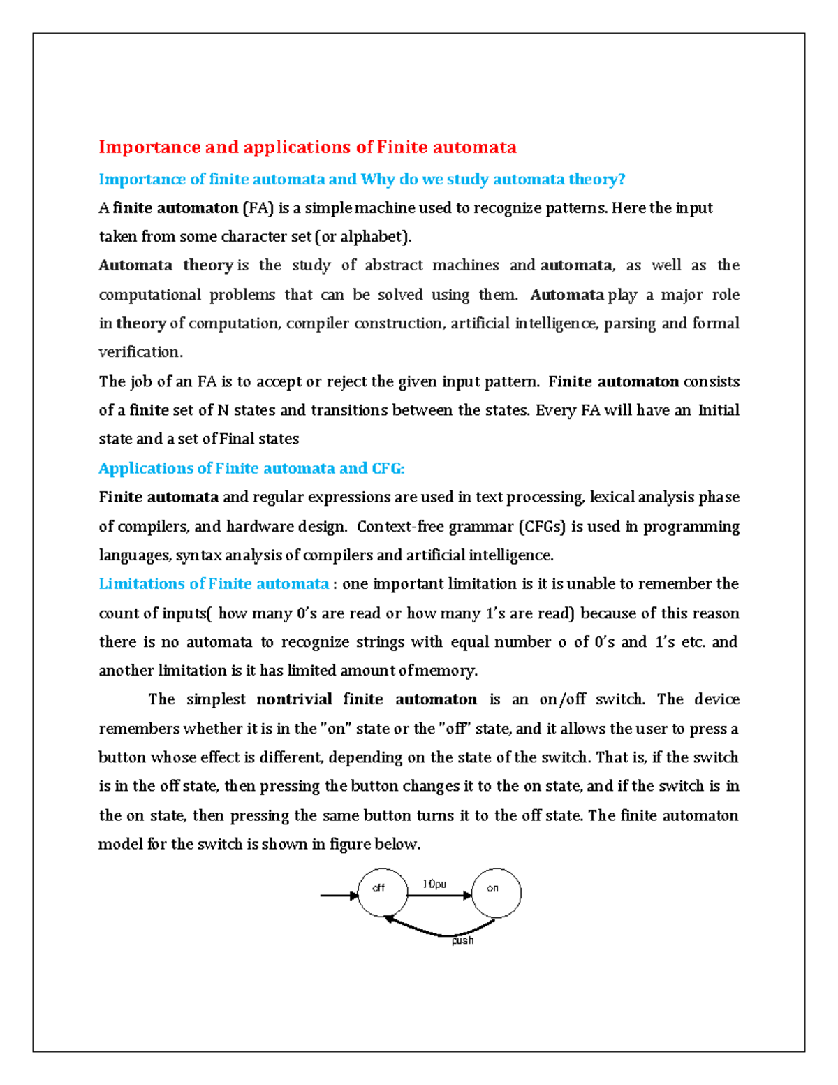 Atcd Unit 1 - Overview of Finite Automata and Their Applications - Studocu