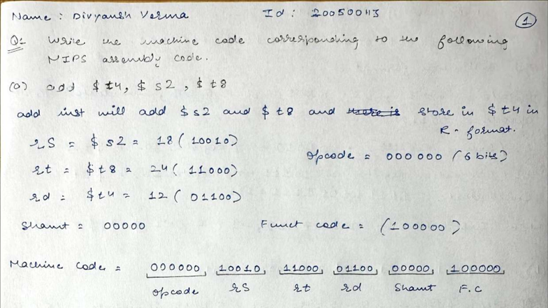 CS201 - MIPS Assembly Language Code and Machine Code Instructions - Studocu