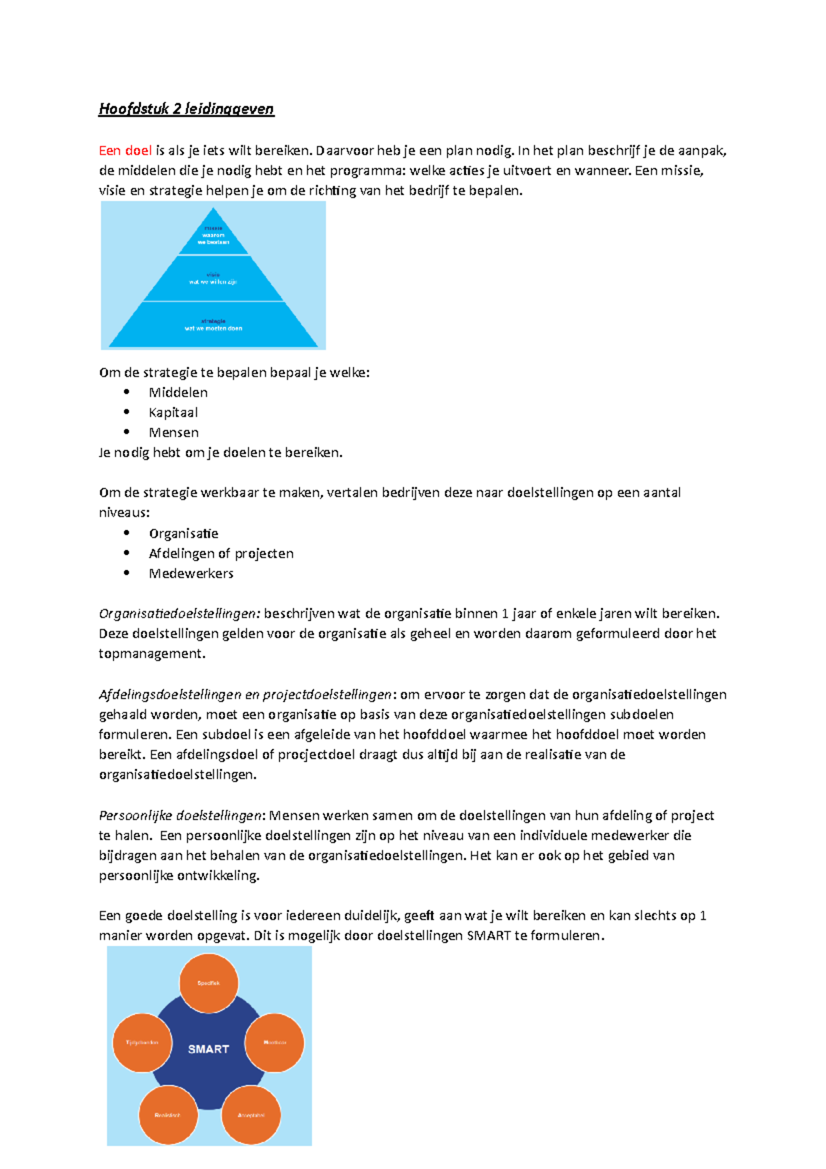 Hoofdstuk 2 leidinggeven, SMART doelen, beleid maken en proces van ...