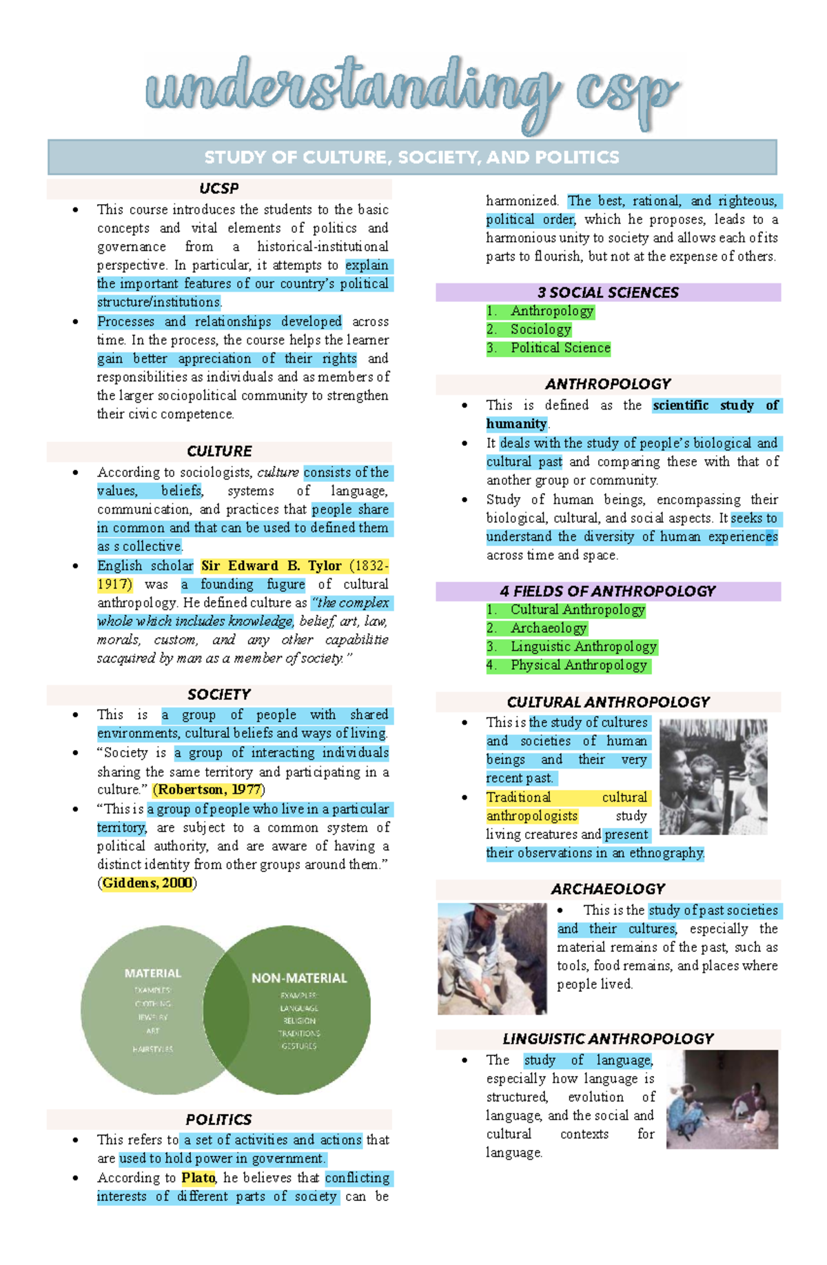 UCSP 101: Culture, Society, and Politics Study Notes - Studocu