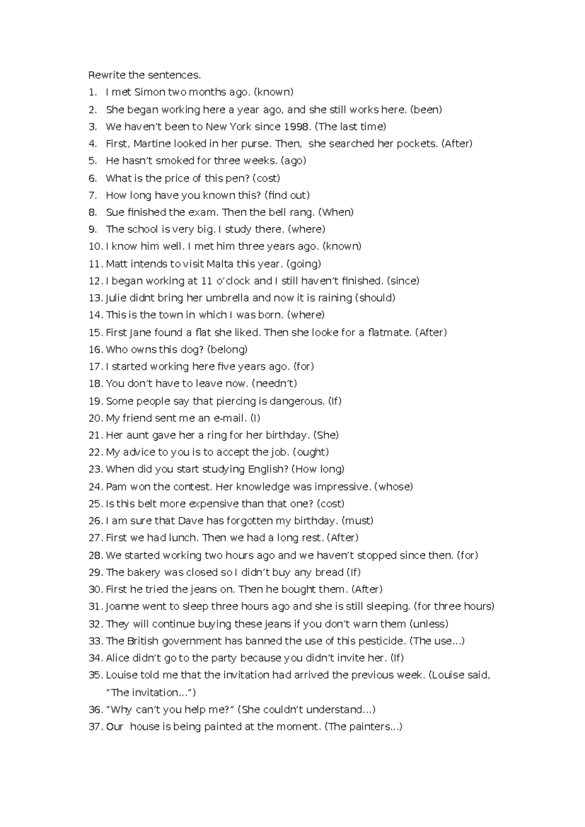 Grammar Rewriting Exercises - GRAMMAR 101 - Studocu