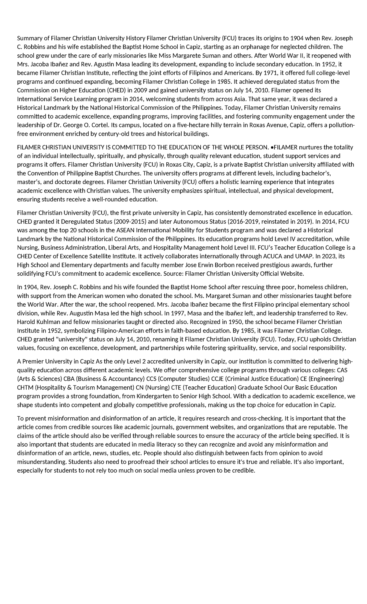 History of Filamer Christian University (FCU): A Comprehensive Overview ...