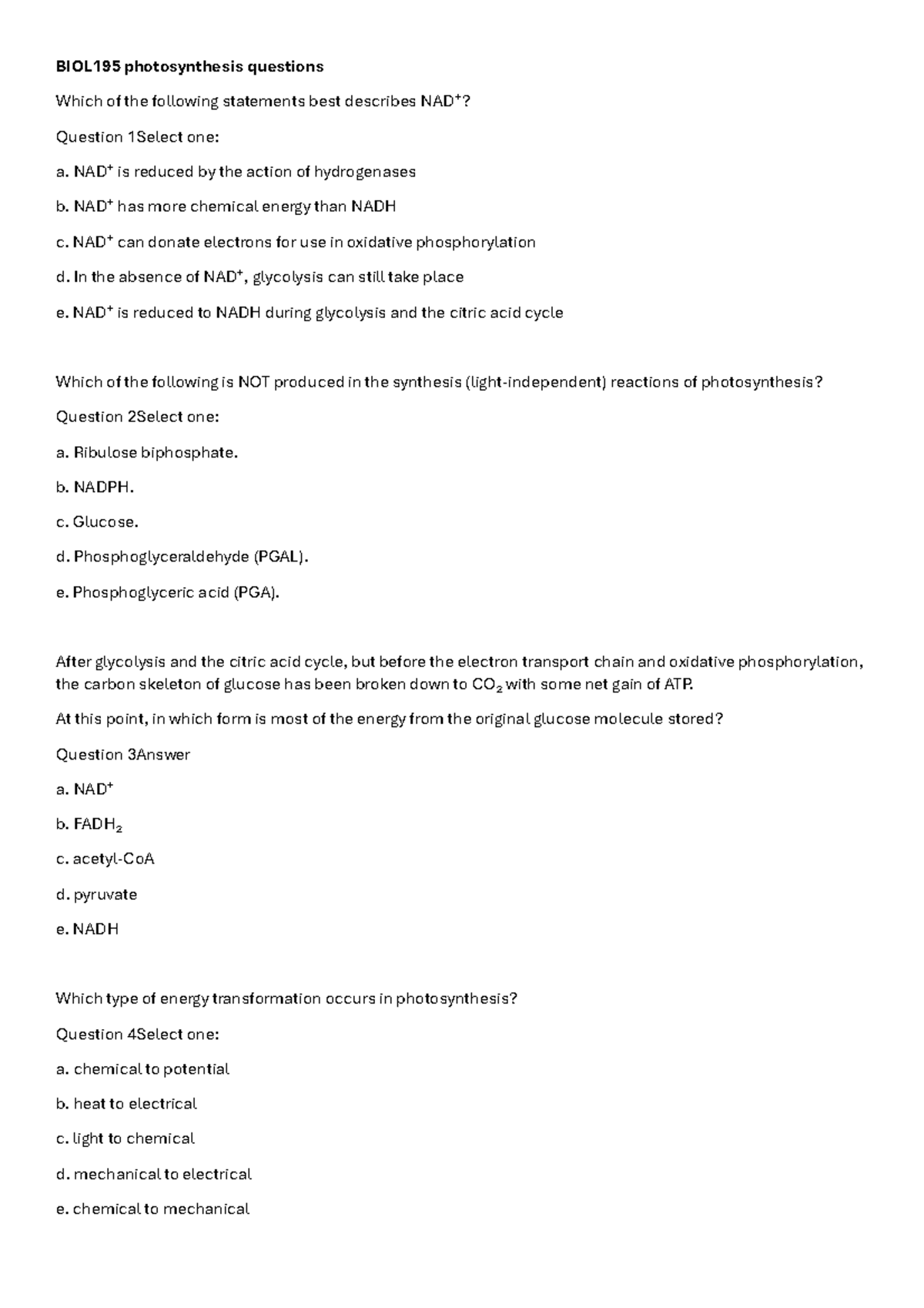 BIOL195 Photosynthesis: Key Questions and Concepts - Studocu