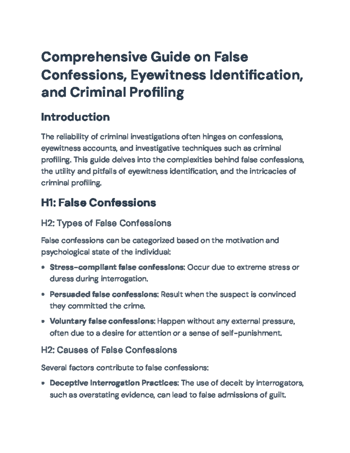 Criminal Investigations: Guide on False Confessions, Eyewitness ID ...