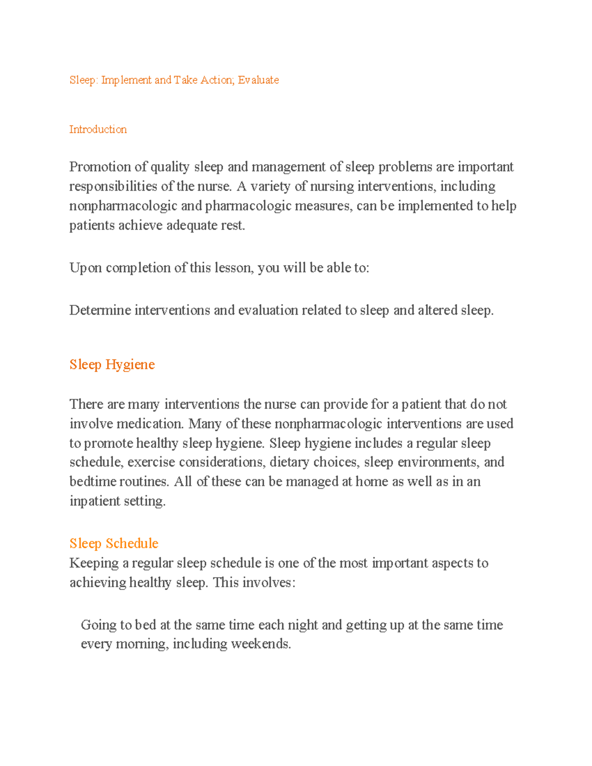 NUR 101: Sleep Hygiene and Management Strategies for Nurses - Studocu
