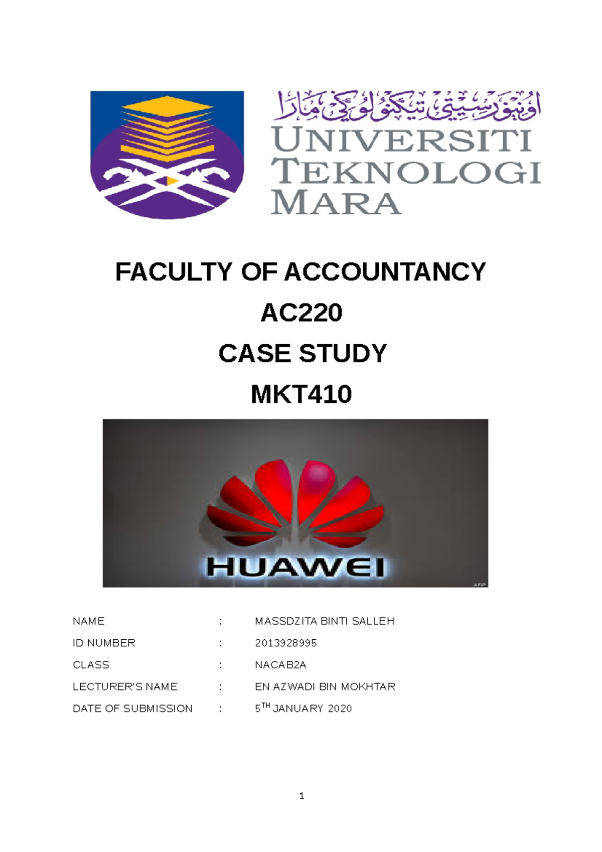CASE Study Huawei - introduction to marketing - UiTM - Studocu