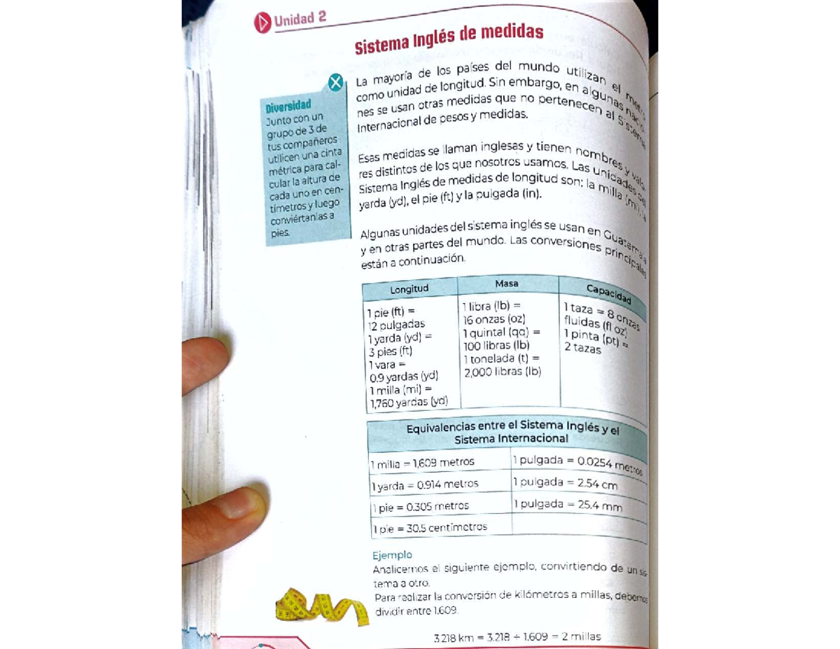 Unidad 2: Sistema Inglés de Medidas y Conversiones (Libro Krista 2 ...