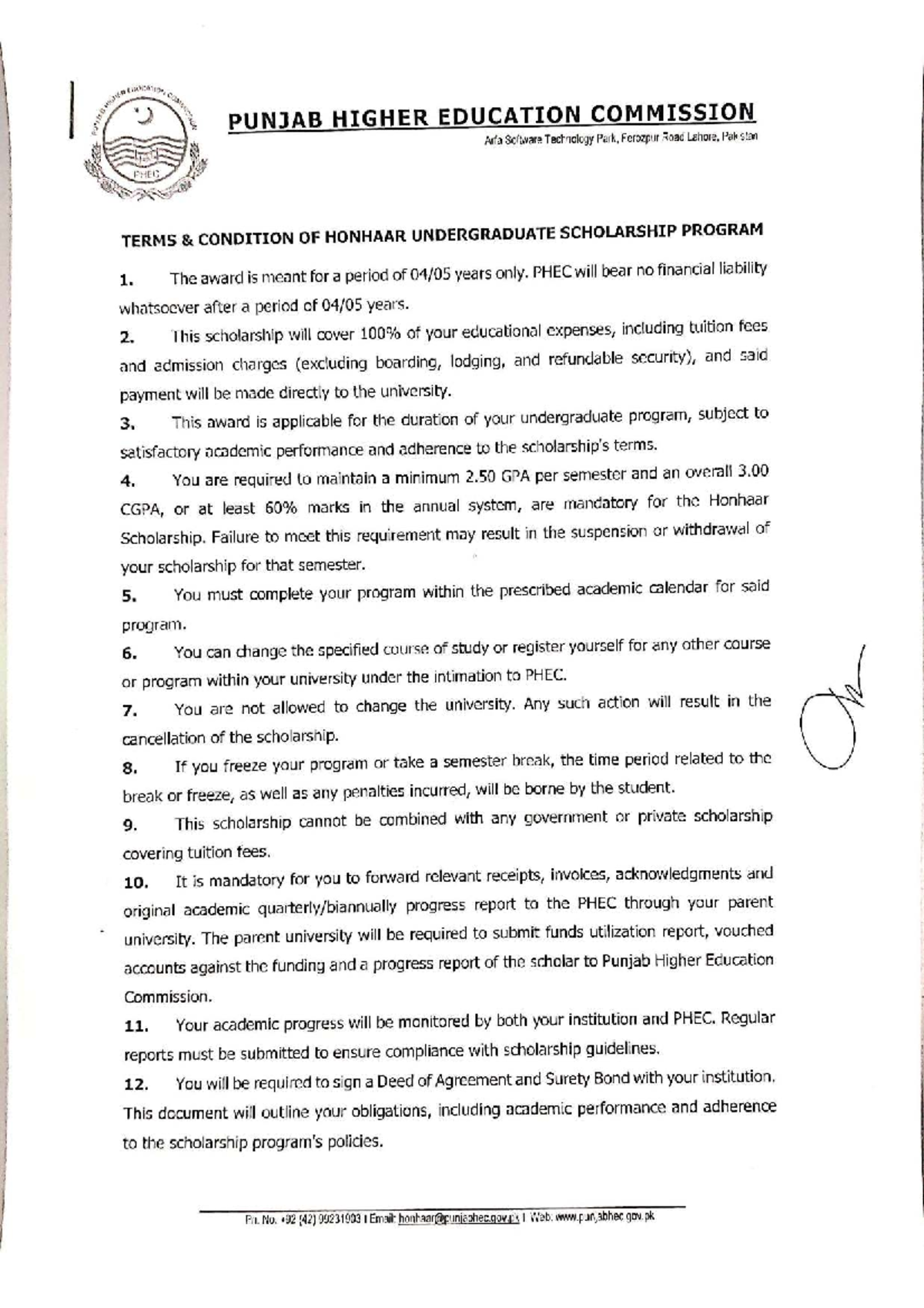 PHEC Honhaar Undergraduate Scholarship Program Terms & Conditions - Studocu