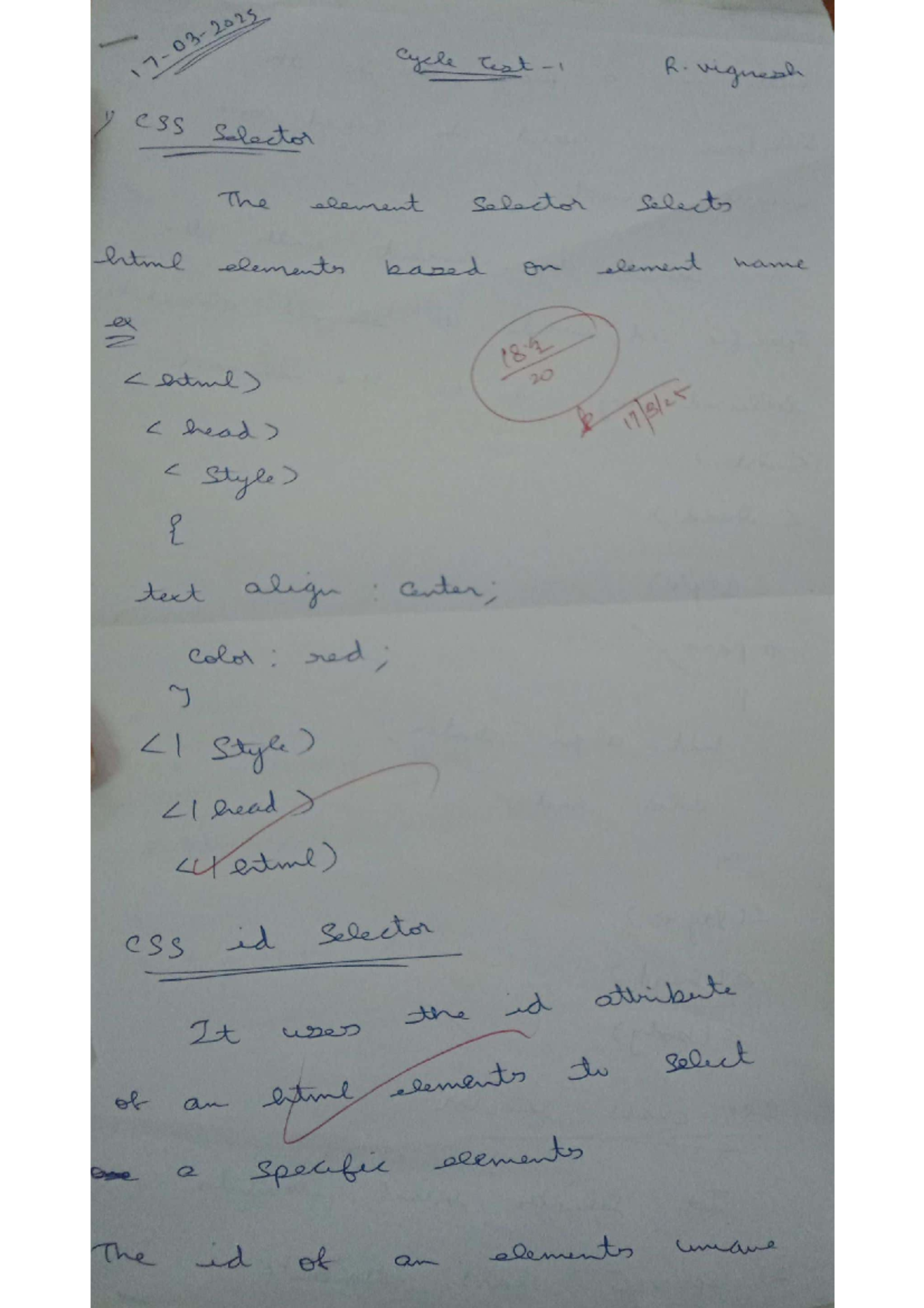 Full stack test 1 - cycle test R. vignesh 1 CSS Selector The element ...