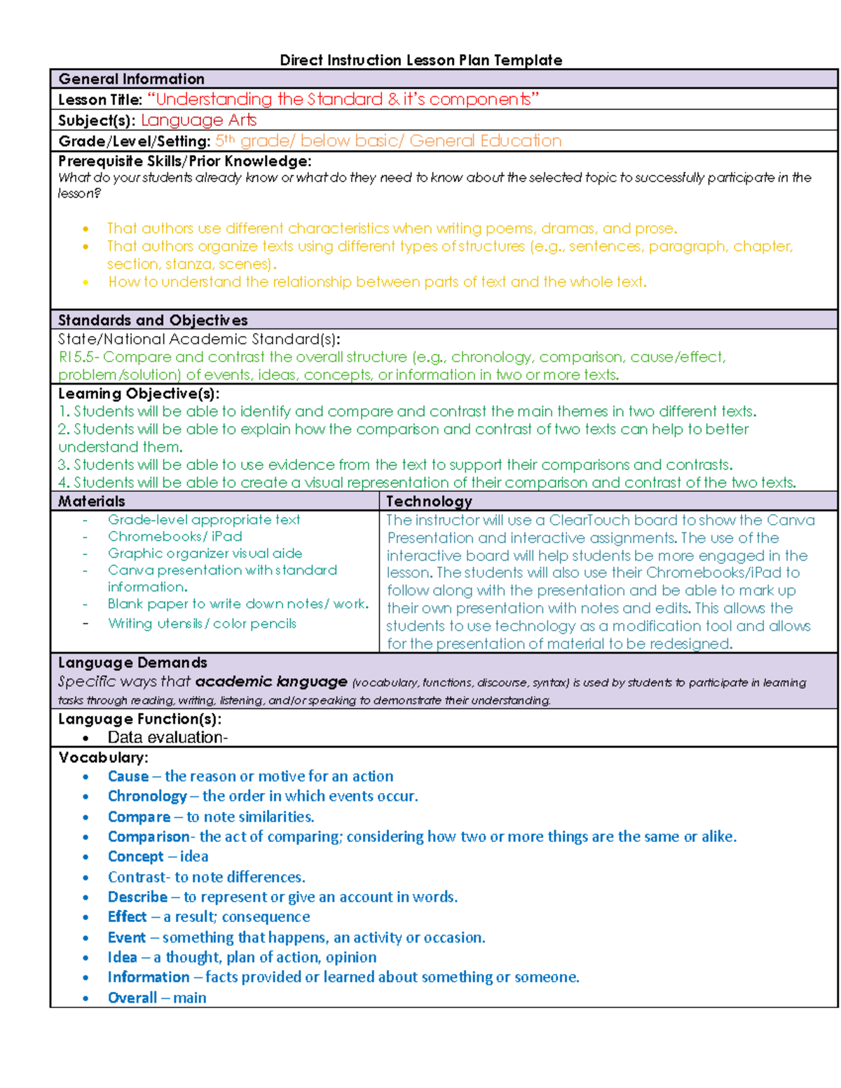 Masters lesson plan - Direct Instruction Lesson Plan Template General ...