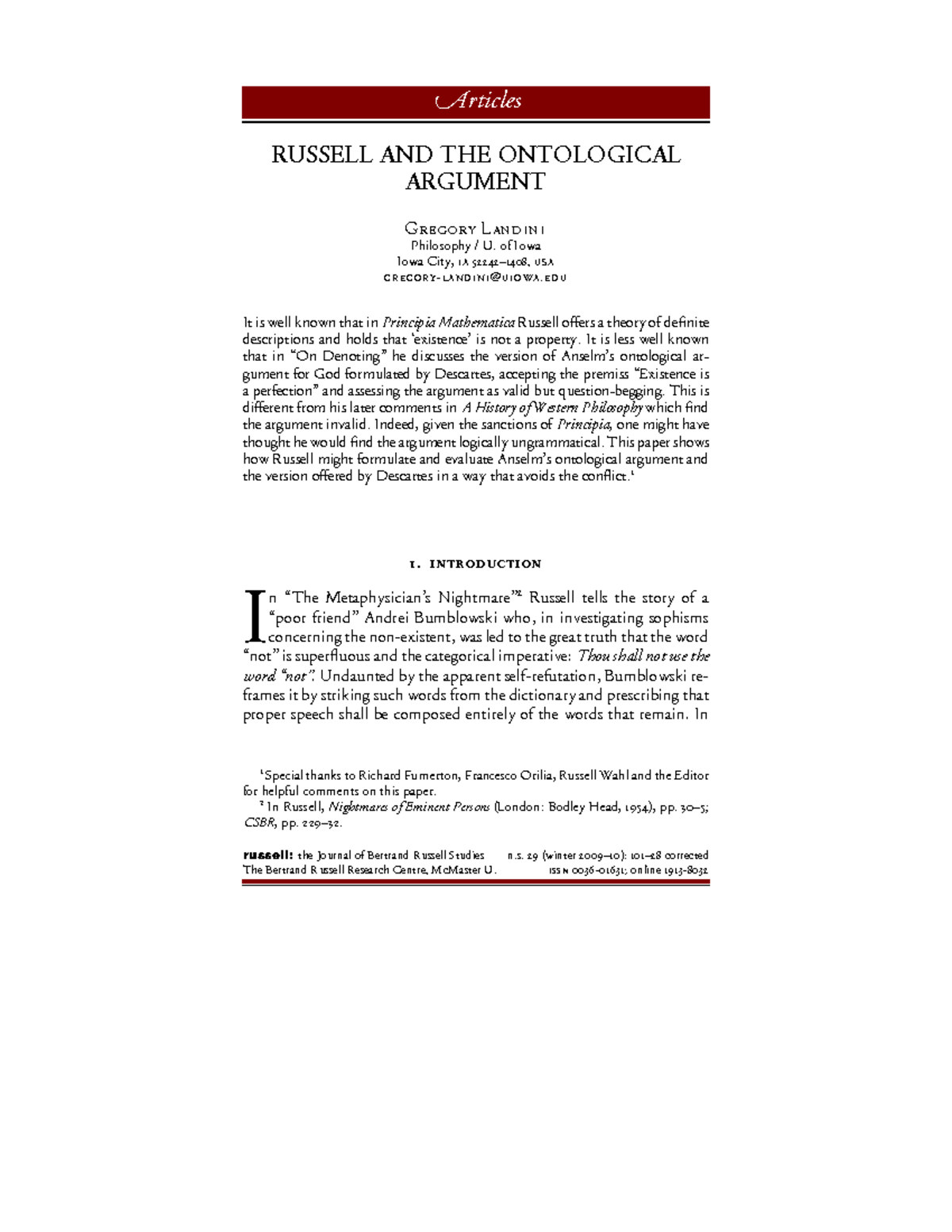 Russell Y EL ARG - 1 Special thanks to Richard Fumerton, Francesco ...