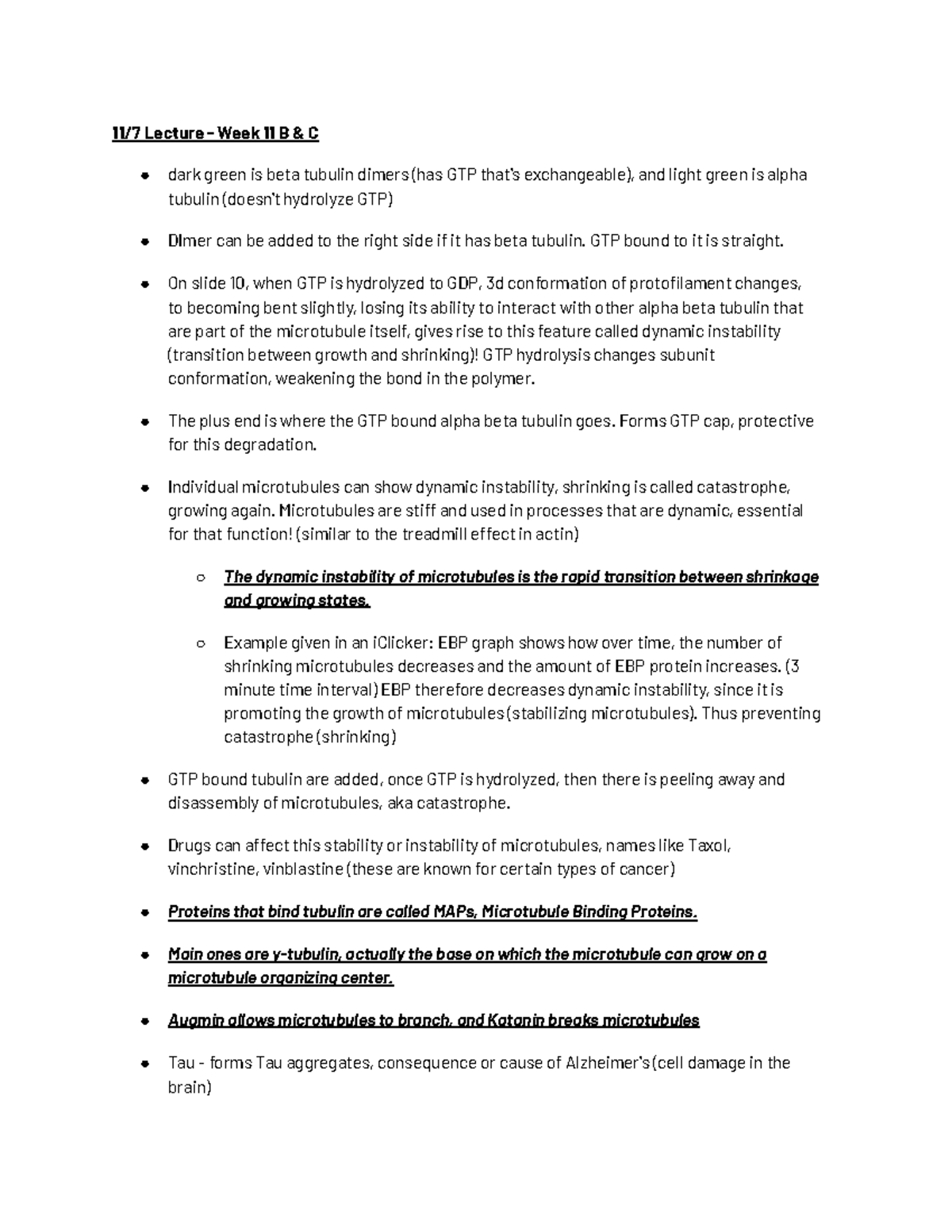 Cell Bio Lecture Notes - Exam 4: Microtubules & Signal Transduction ...