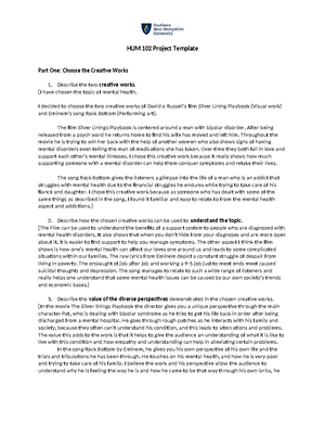 HUM 102 Project final - HUM 102 Project Part One: Choose the Creative ...