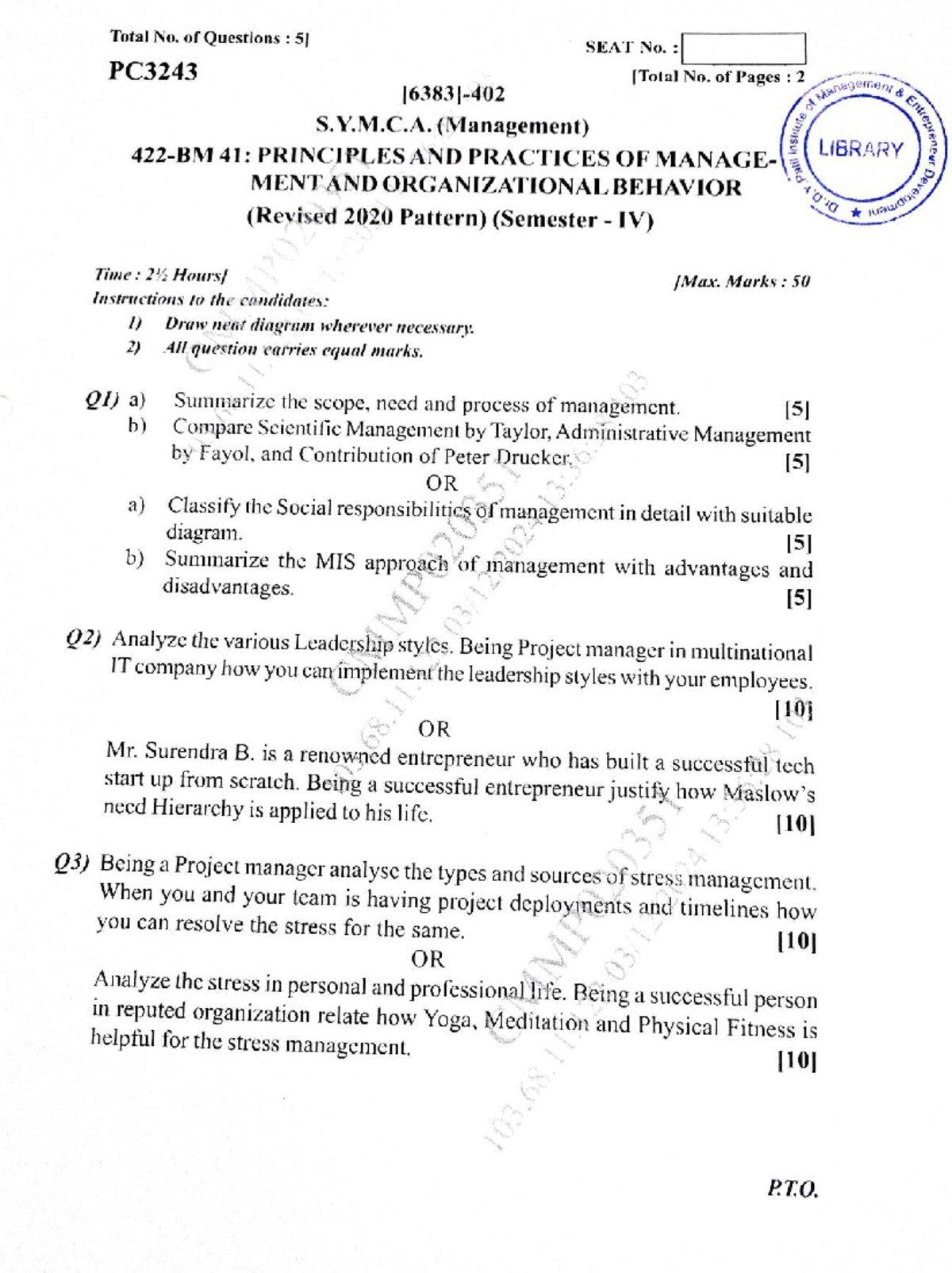 BM 41 NOV DEC 2024 - Question Paper on Management Principles and ...