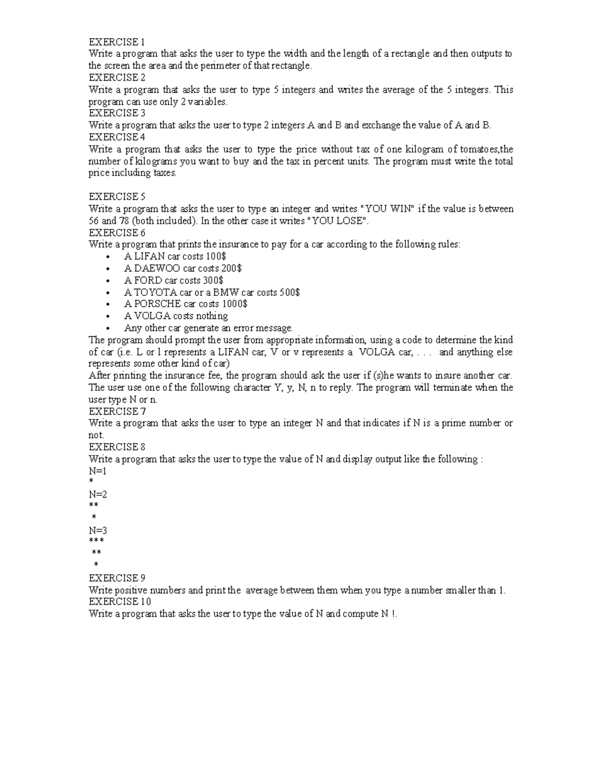 Programming Assignment 1: Rectangle, Average, and Other Exercises - Studocu