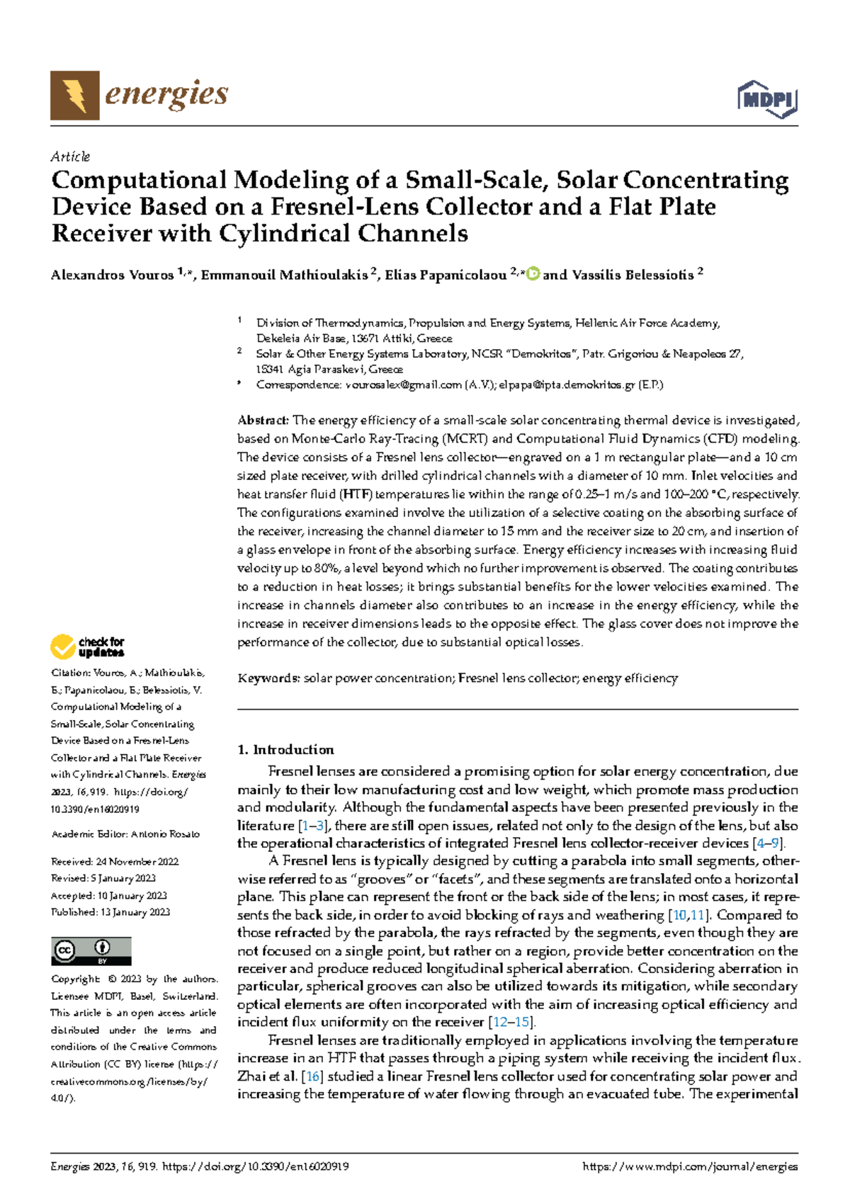 Computational Modeling of a Small-Scale Solar Conc - Citation: Vouros ...