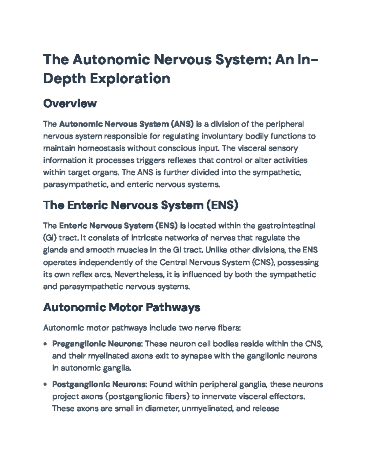 Exploring the Autonomic Nervous System: ANS Functions and Pathways ...