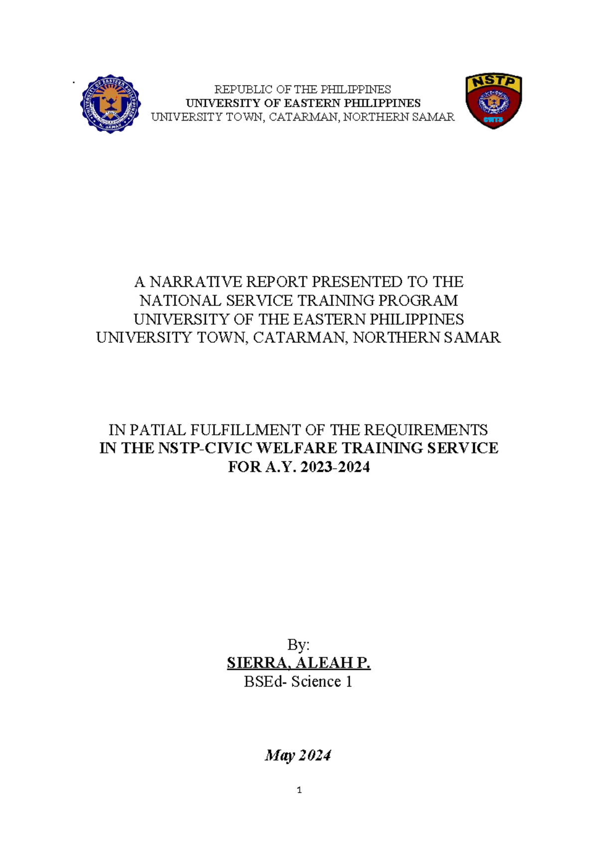 CWTS Narrative Report on Environmental Awareness & Emergency ...