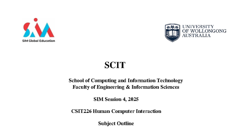 CSIT226 Human-Computer Interaction Subject Outline 2025 - Studocu