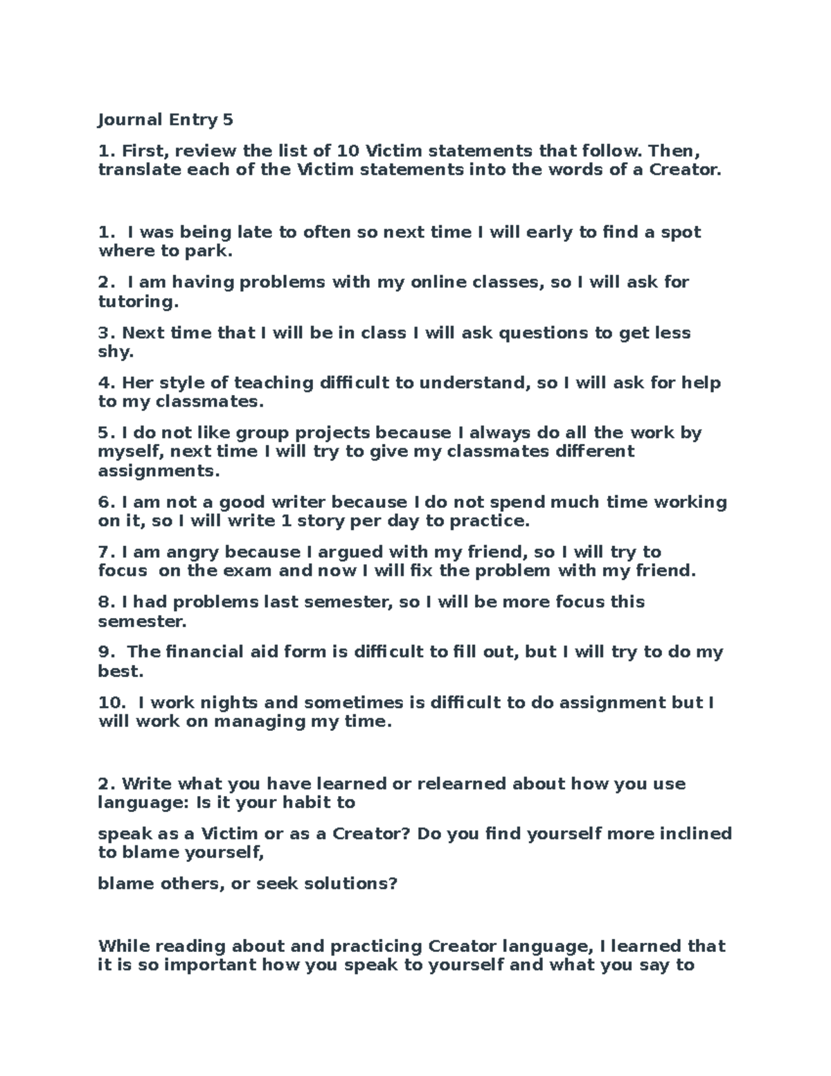 Transforming Victim Language into Creator Perspective - Journal Entry 5 ...