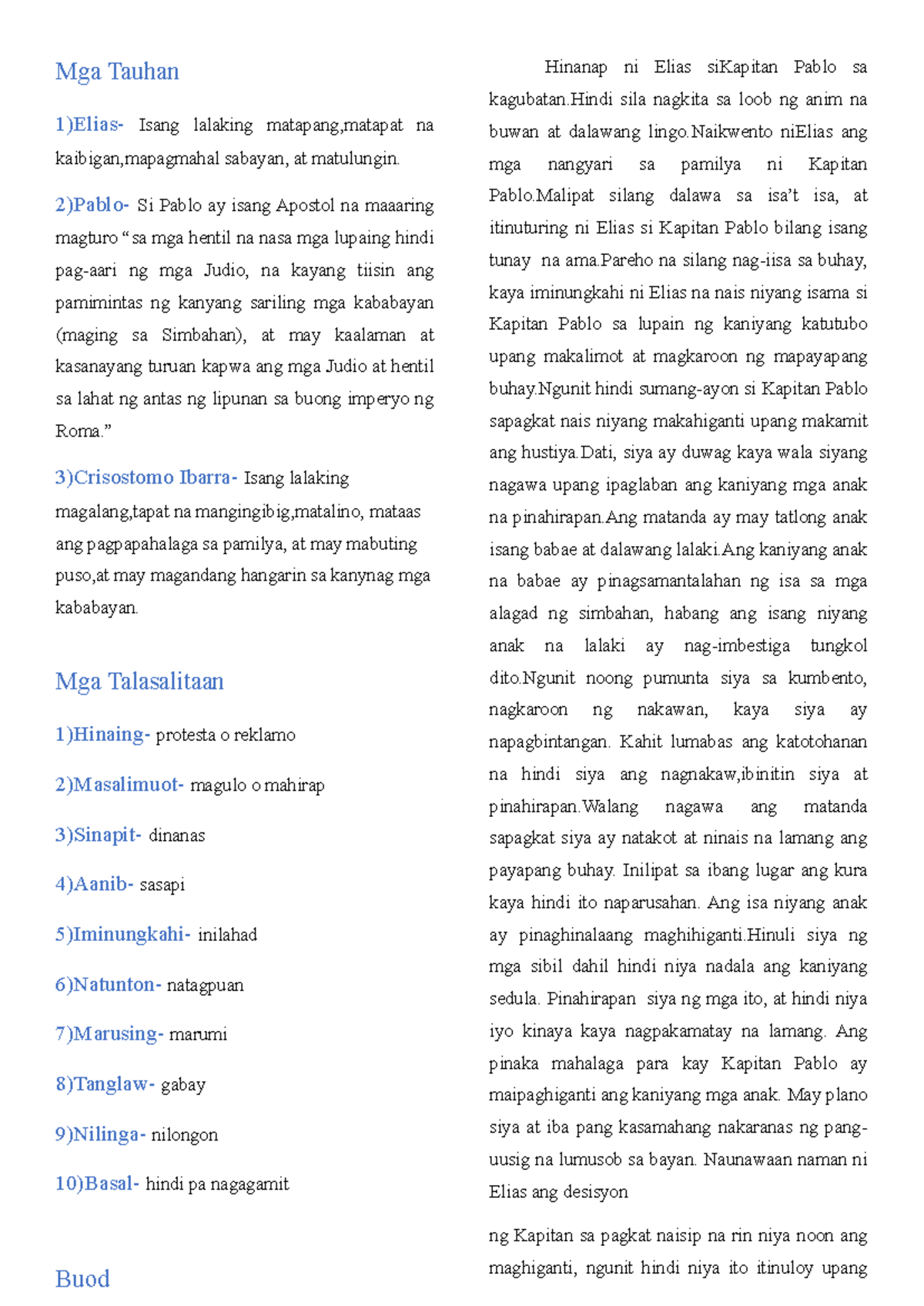 Mga Tauhan - Mga Tauhan 1)Elias- Isang lalaking matapang,matapat na ...