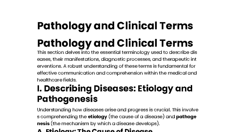 Medical Terminology: Pathology & Clinical Terms Overview - Studocu