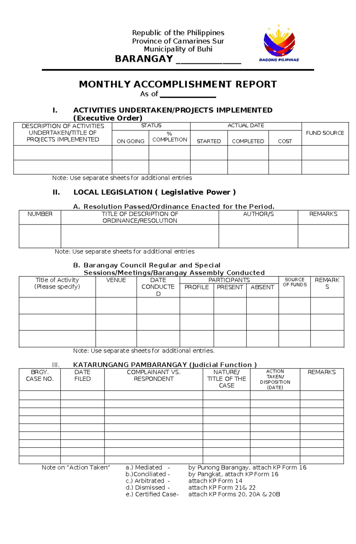 Monthly Accomplishment Report - Barangay Activities Overview - Studocu