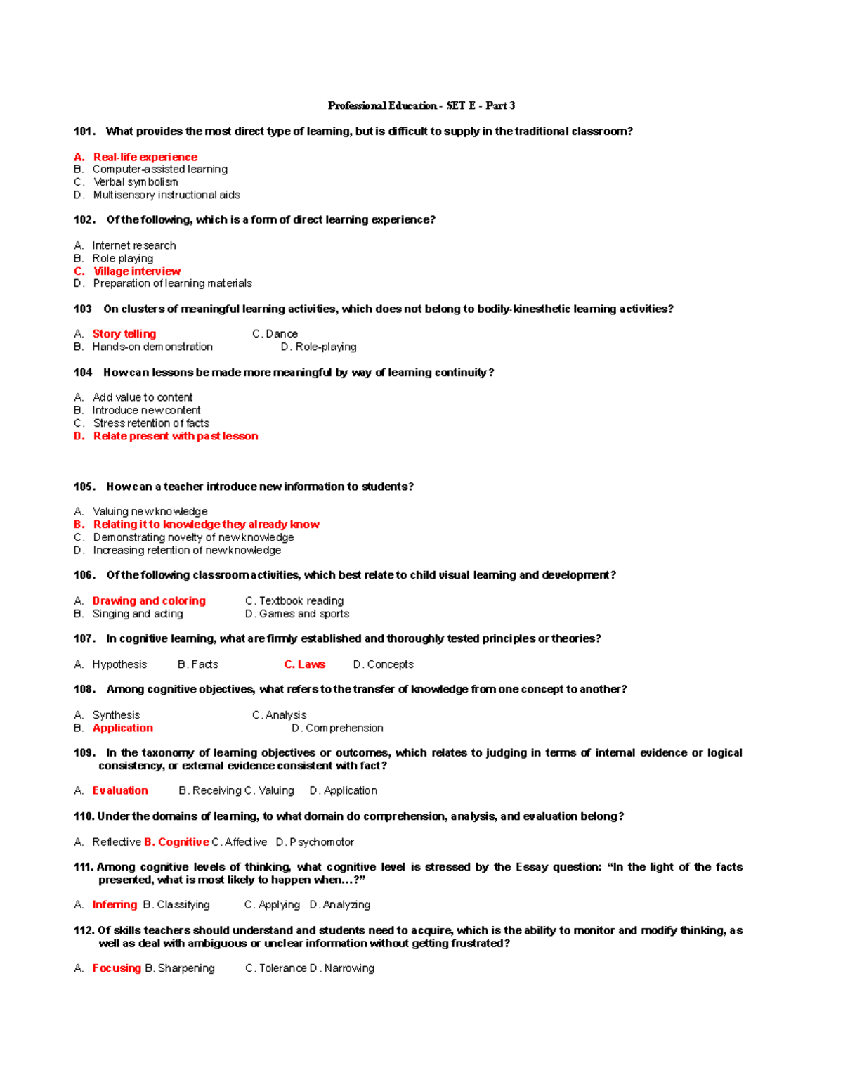 Professional Education - SET E - Part 3 Study Guide and Review - Studocu