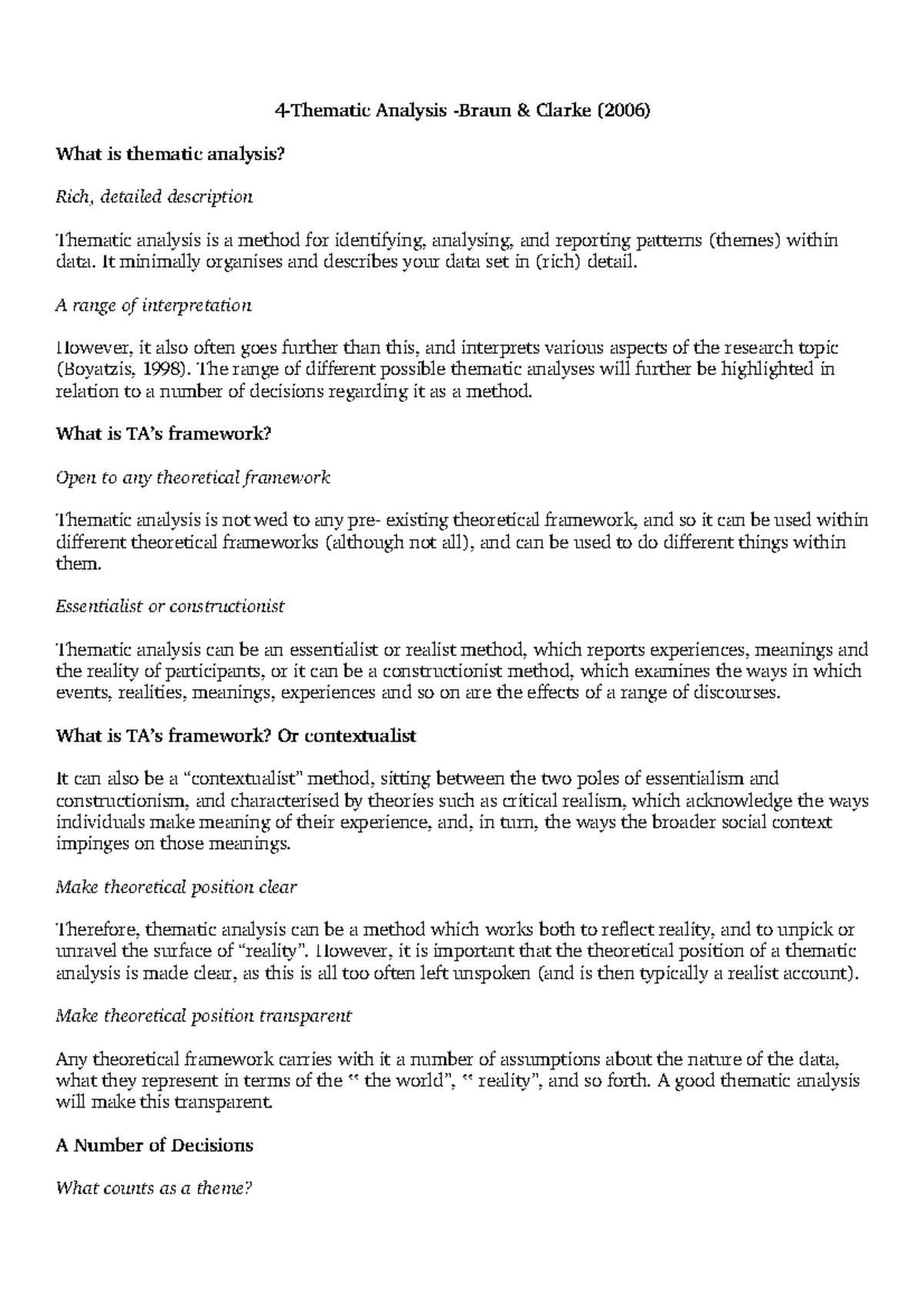 Field Methods (Chapter 4): Thematic Analysis Insights & Framework - Studocu