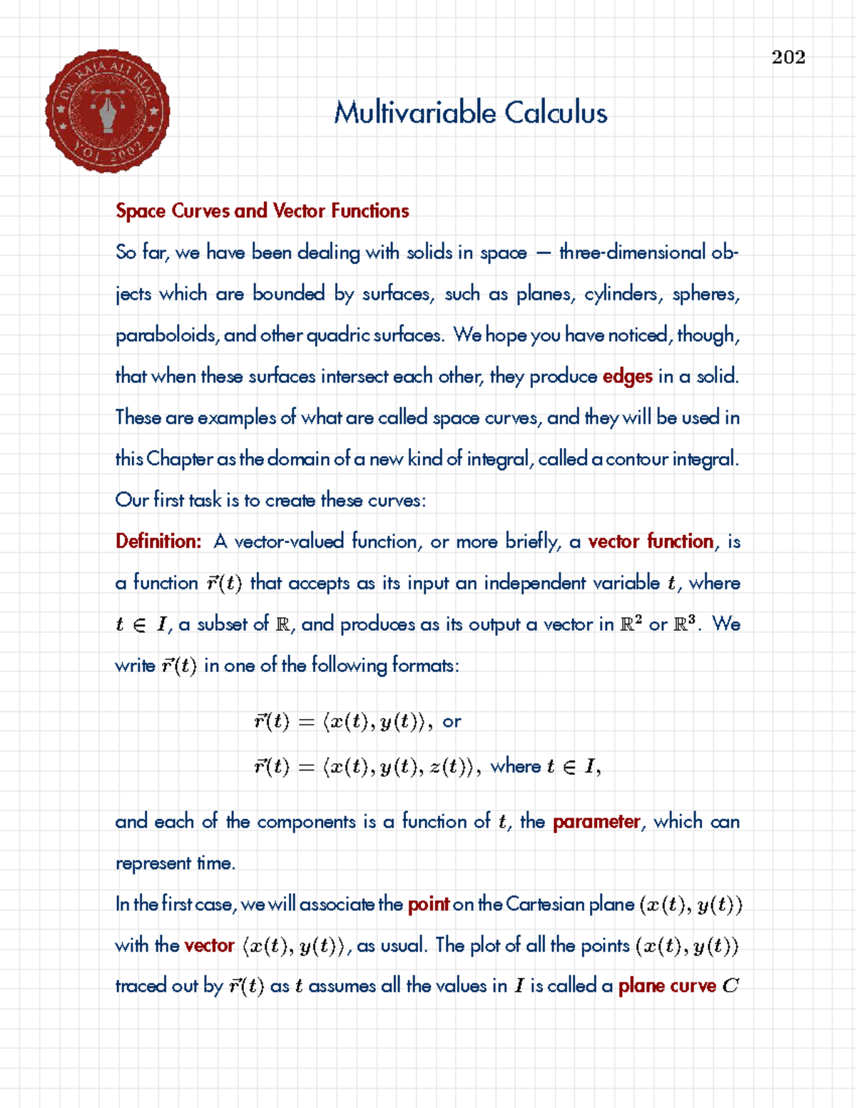 Lecture 24 - 203 Multivariable Calculus: Space Curves & Vector ...