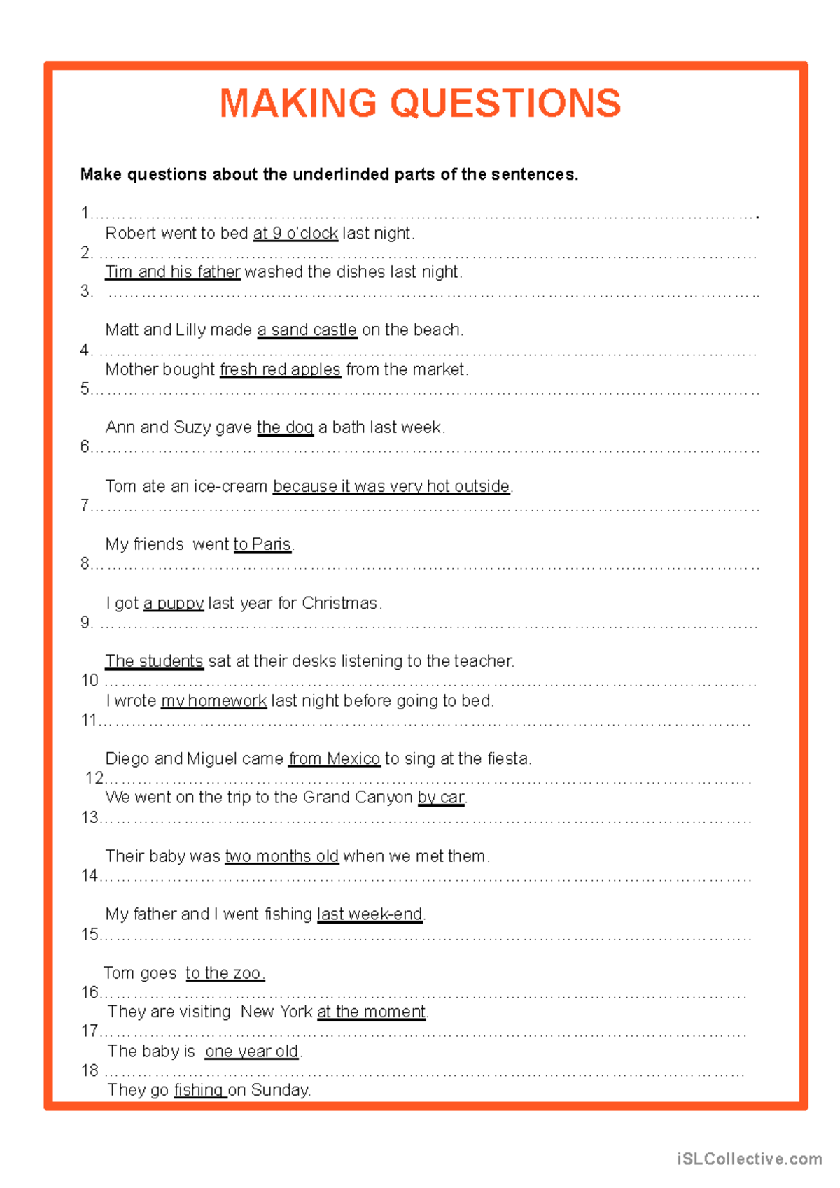 Making Questions for Sentence Structure Practice - Studocu