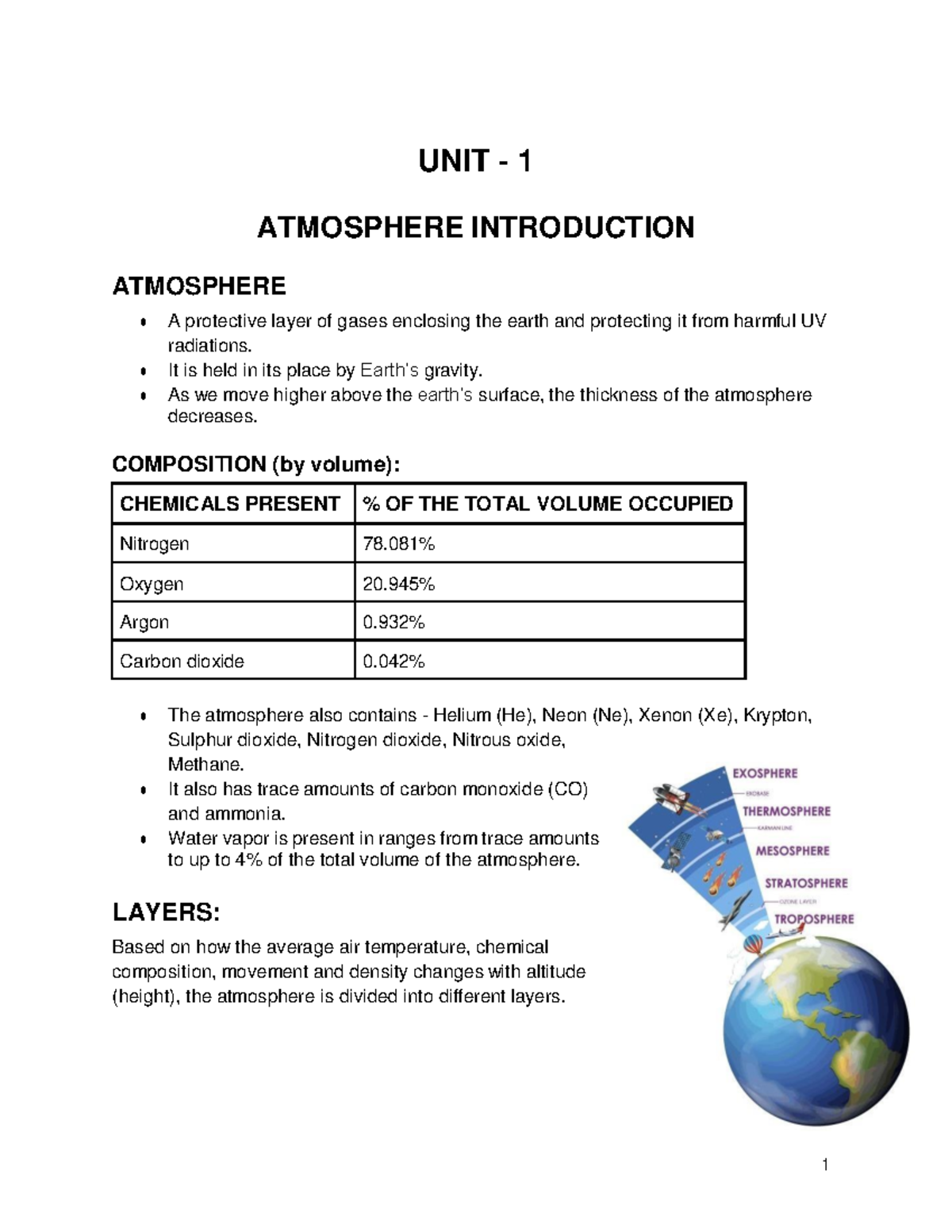 BSc II Year - Aviation Weather & Meteorology: Unit 1 - Atmosphere ...