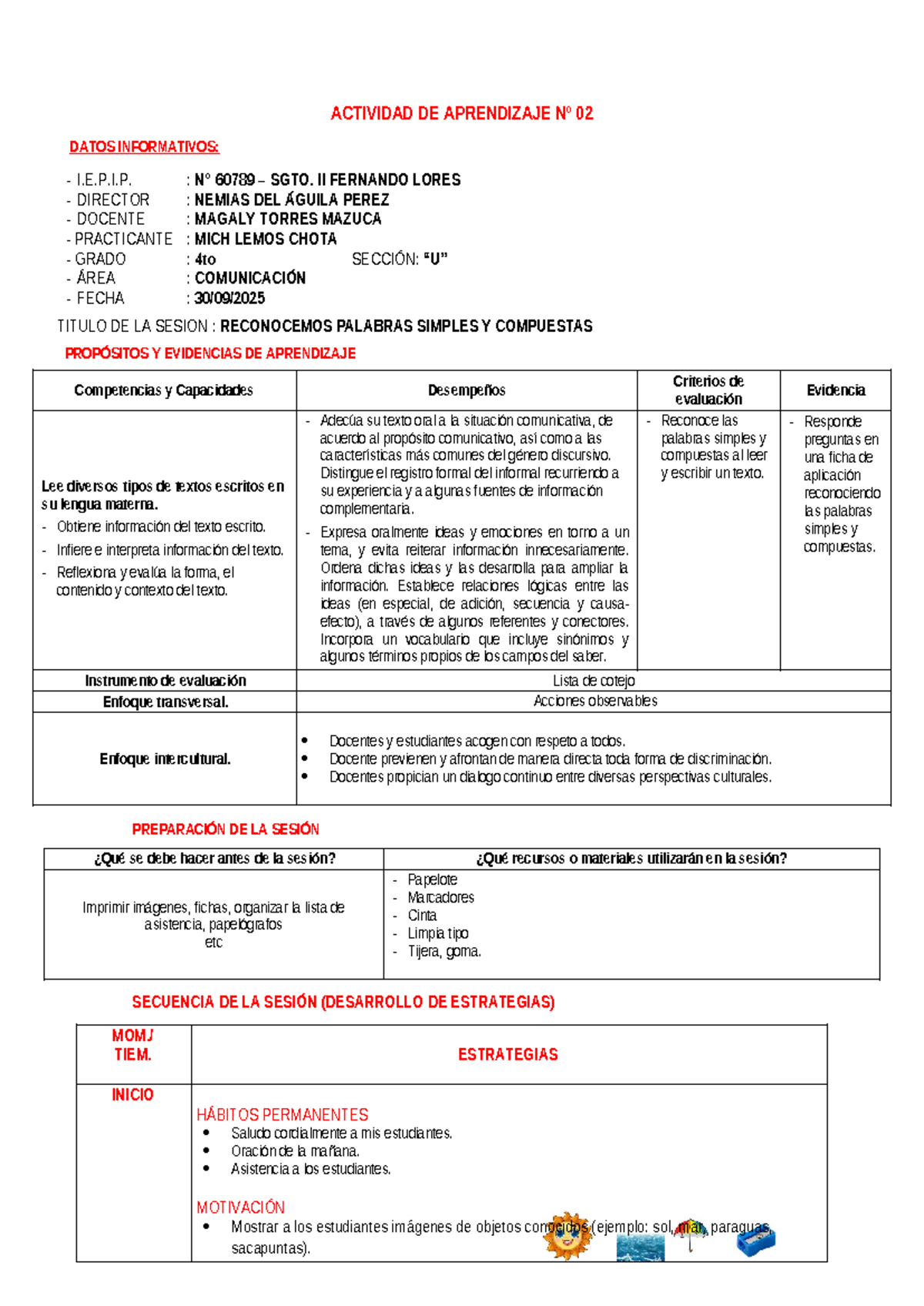 Actividad de Aprendizaje Nº 02: Reconocimiento de Palabras Simples y Compuestas - Studocu