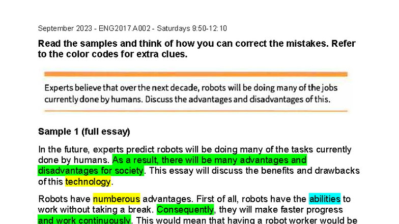 ENG2017.A002 Essay Sample: Analyzing Robots' Impact on Society - Studocu