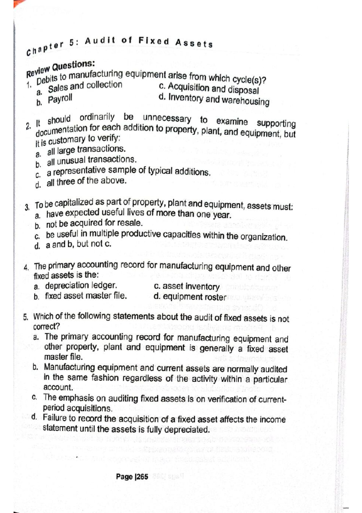 Chapter 5 Audit of Fixed Assets: Key Review Questions and Concepts ...