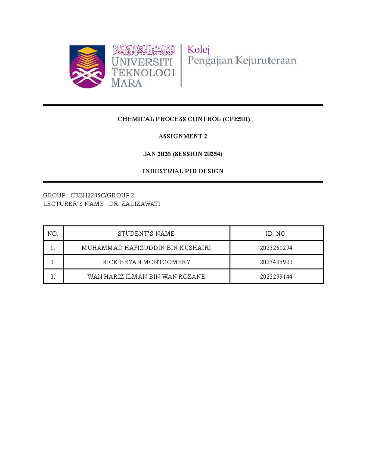 CPE501 Assignment 2: Industrial PID Design & Control Analysis - Studocu