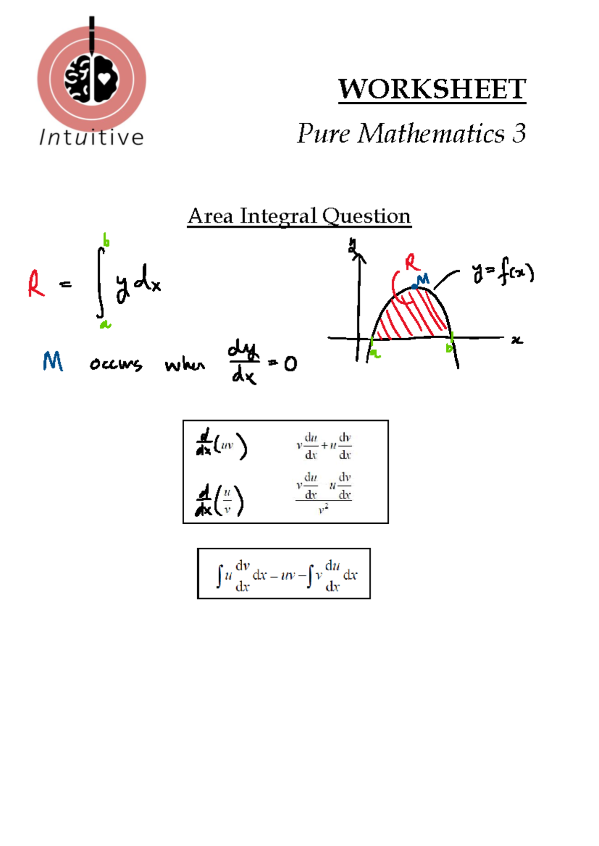 Worksheet - Area Integral Question - A2 Mathematics - WORKSHEET Pure ...