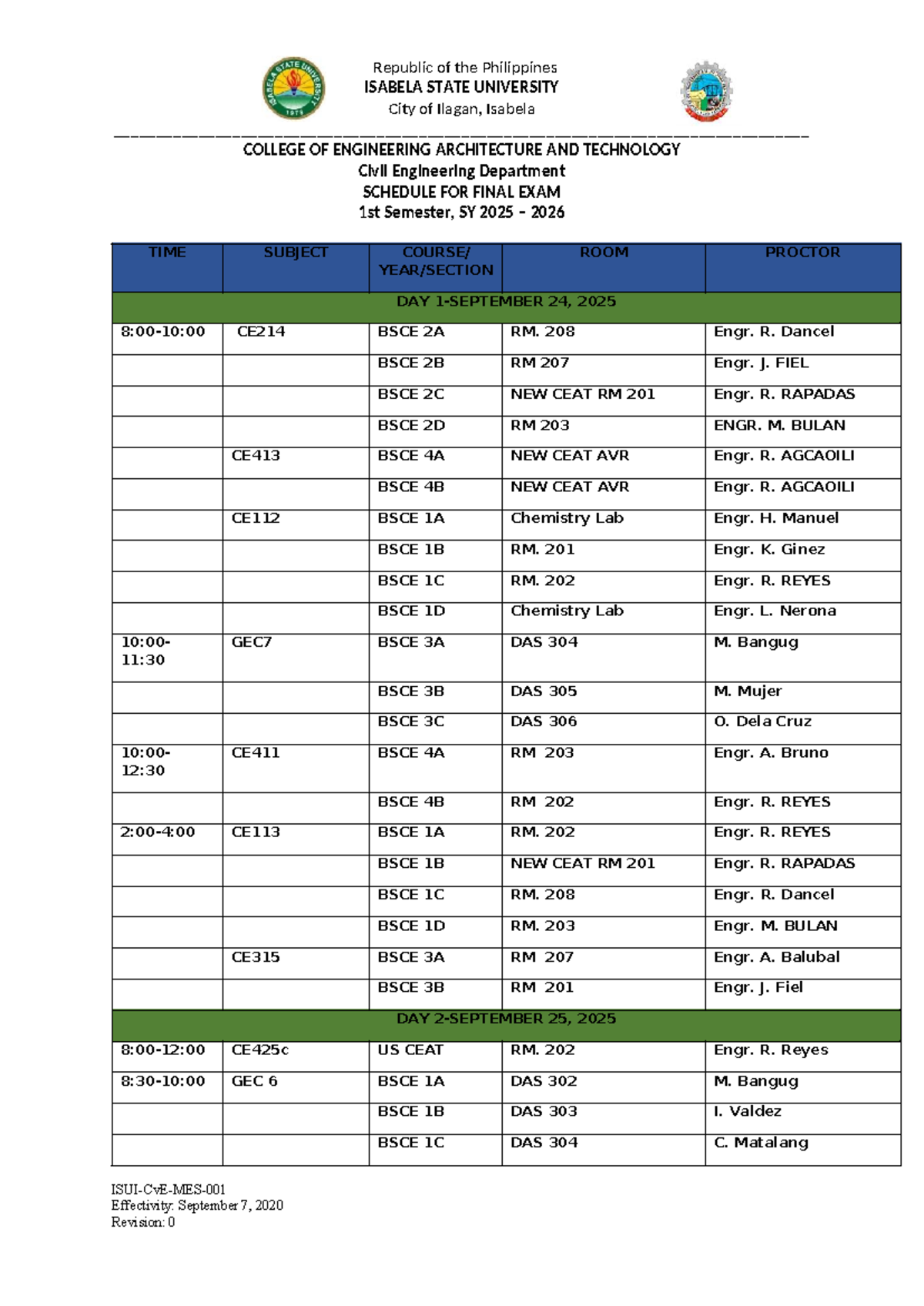 Final Exam Schedule for CE Courses SY 2025-2026 - Studocu