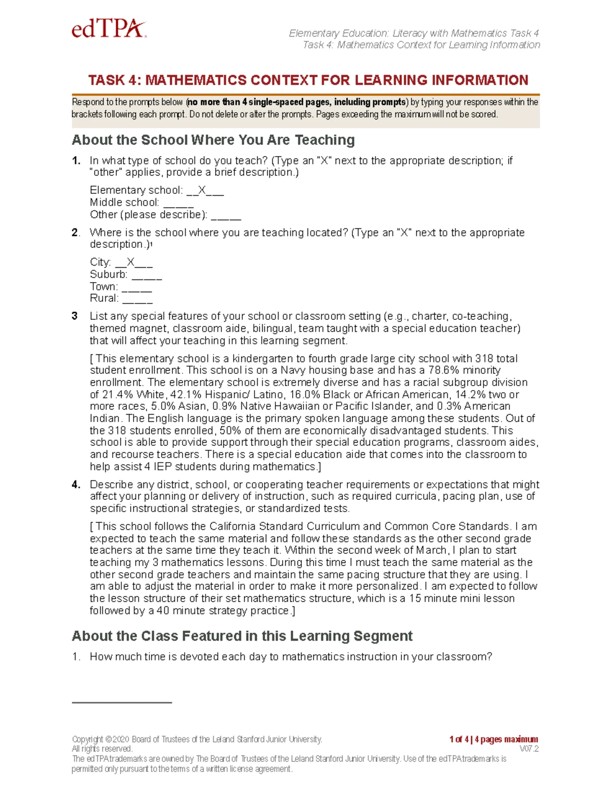 Task 1 Part A Context for Learning - Elementary Literacy - EdTPA - Studocu