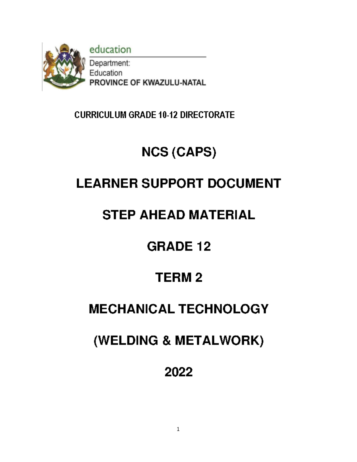 Grade 12 Term 2 2022 Step Ahead Mtech (Welding & Metalwork) Support DOC ...