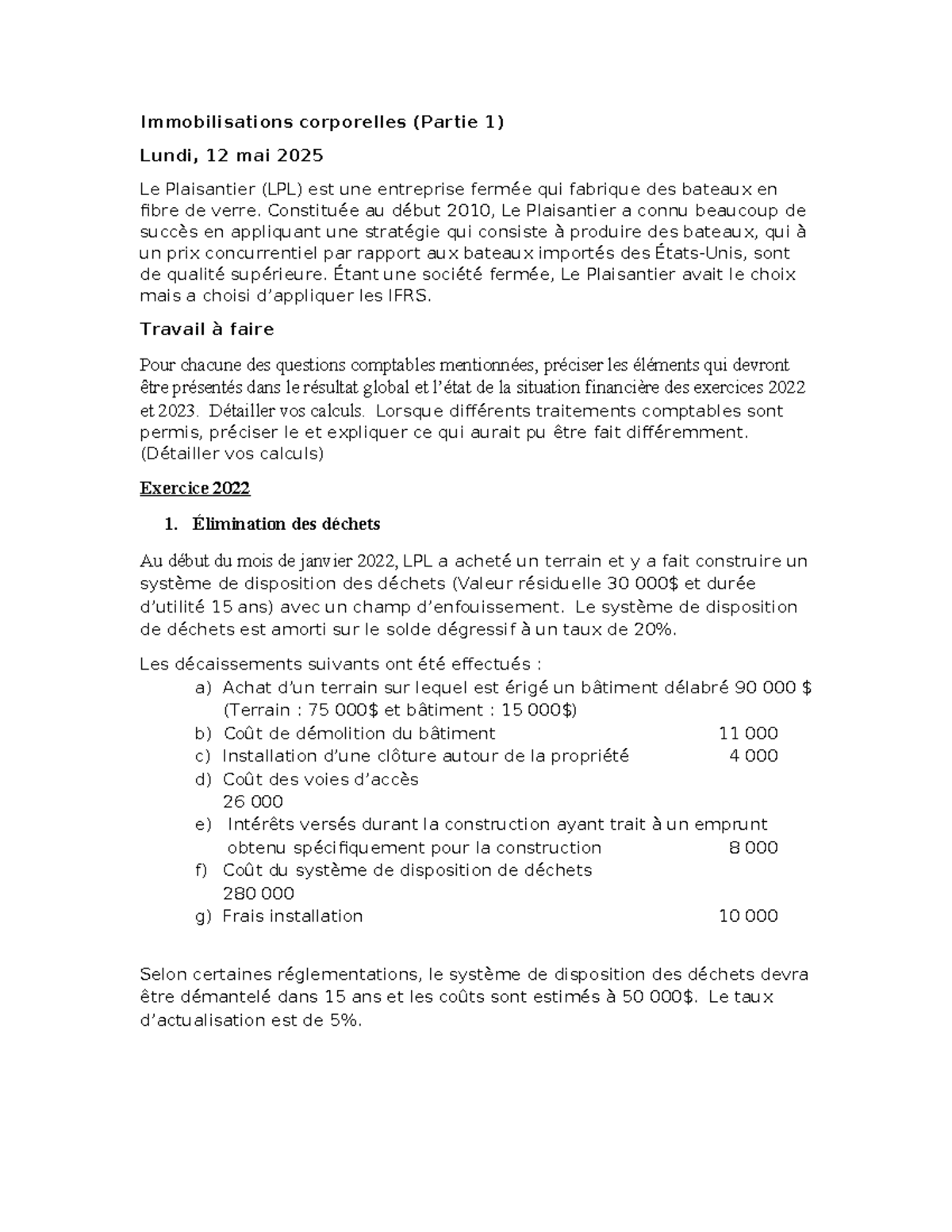 TP - Immobilisations Corporelles (Partie 1) - LPL - 12 Mai 2025 - Studocu