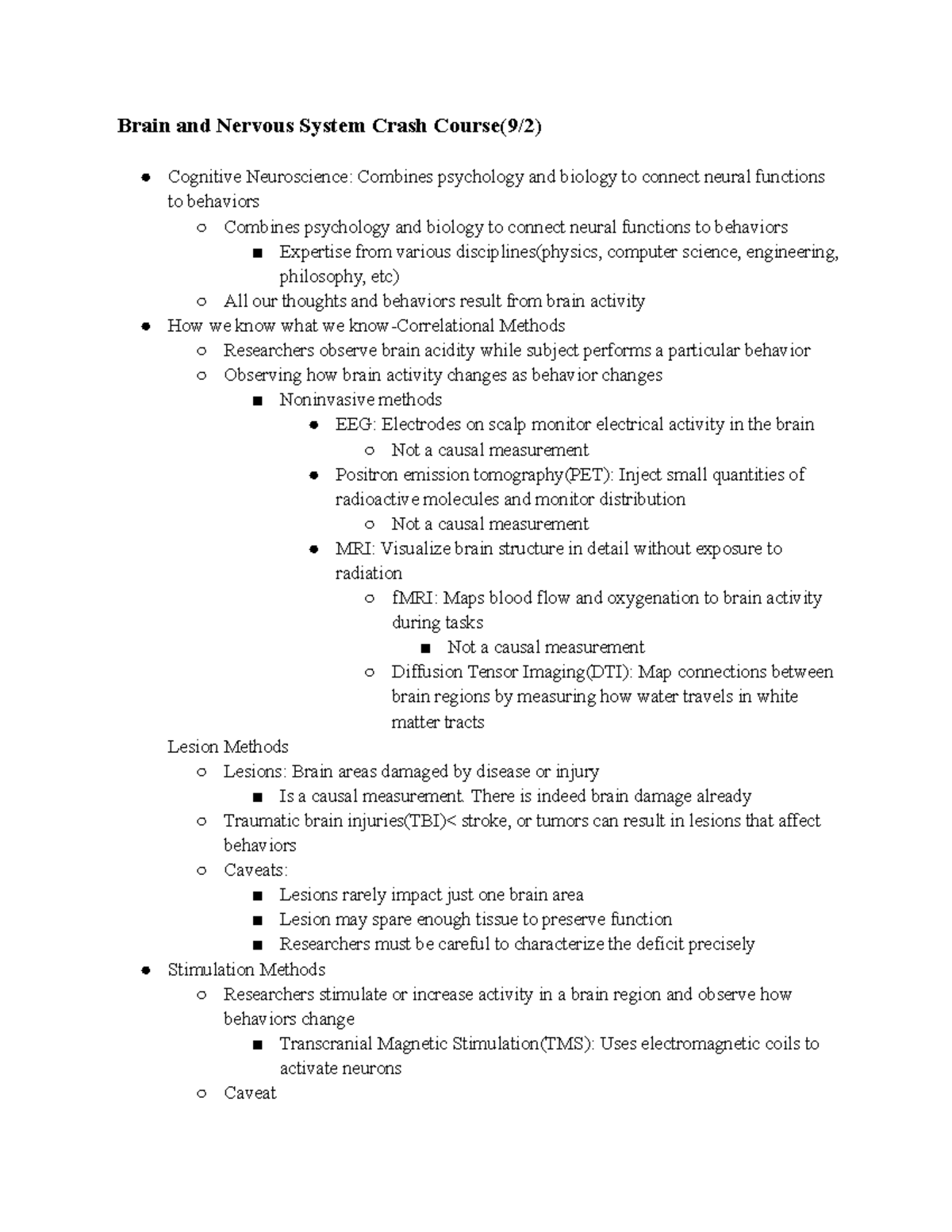 Psych 207: Neuroanatomy & Nervous System Overview Notes - Studocu