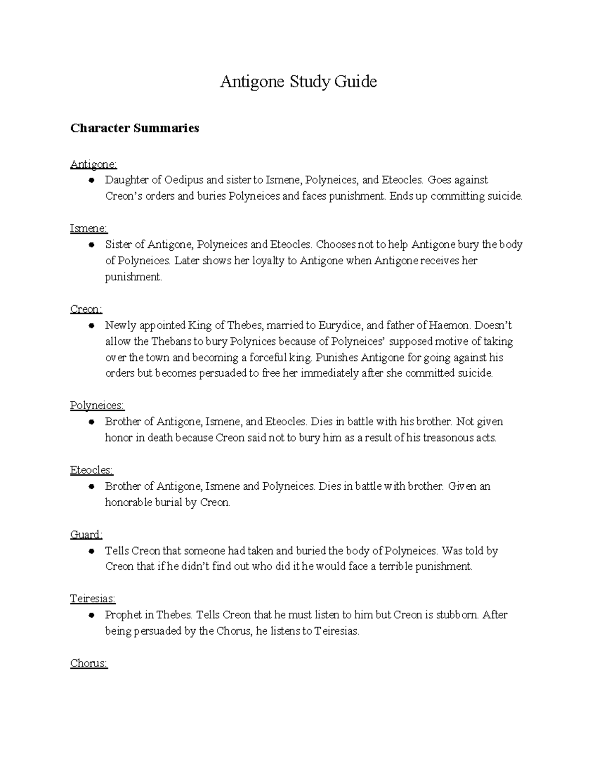 Antigone (ENG 202) Comprehensive Study Guide and Character Analysis ...