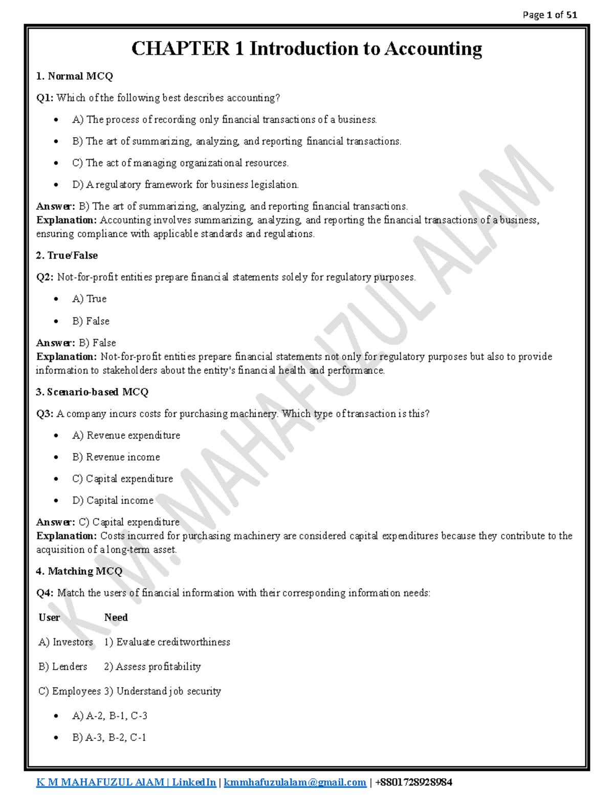 Accounting MCQs for Chapters 1 & 2 (CL) - Study Guide - Studocu