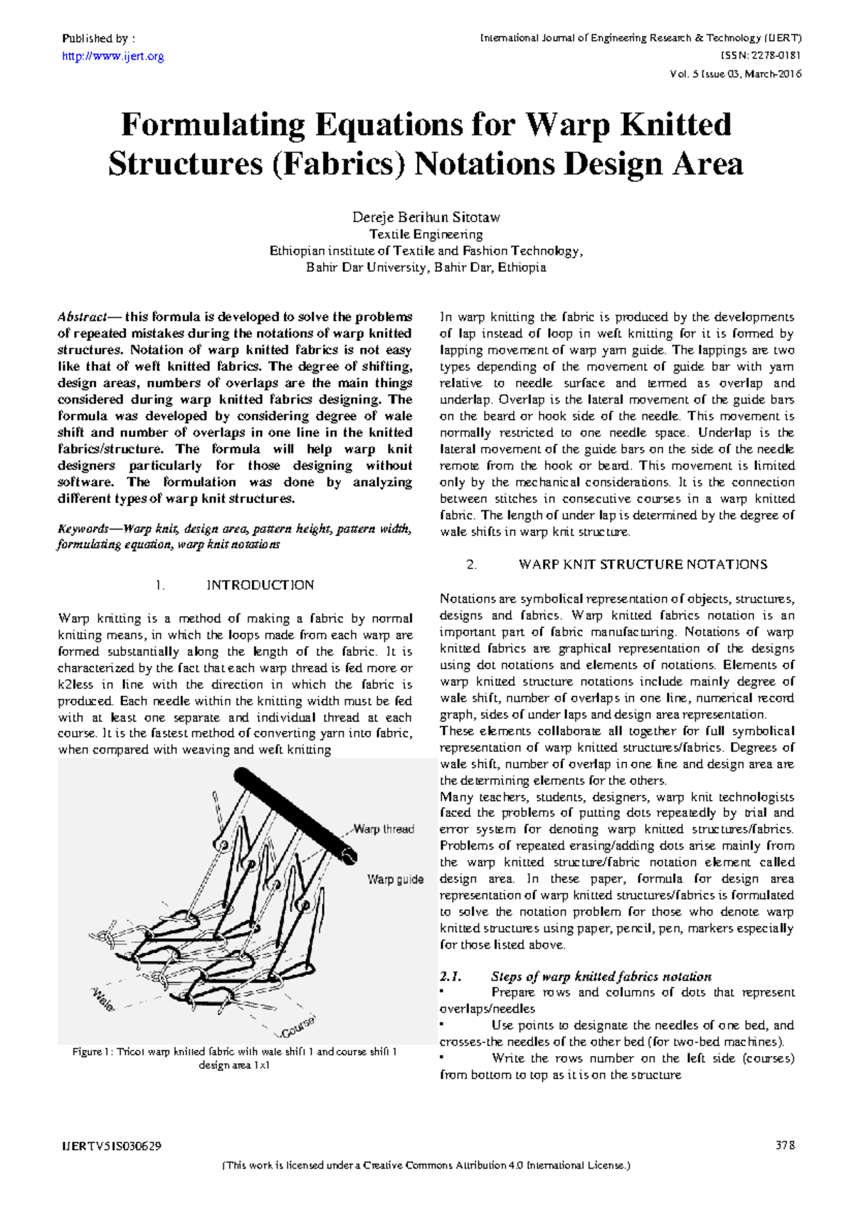 Formulating Equations for Warp Knitted Structures Notations (IJERT V5I3 ...
