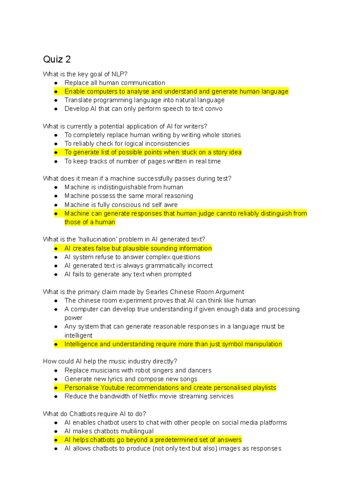 HS1501 Quiz 2-9: Key Concepts in AI and NLP - Studocu