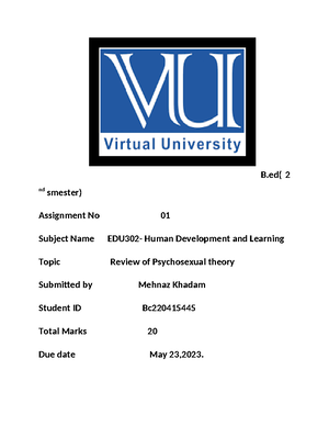 Handout File EDU302 - Human Development and Learning (EDU 302) Table of ...