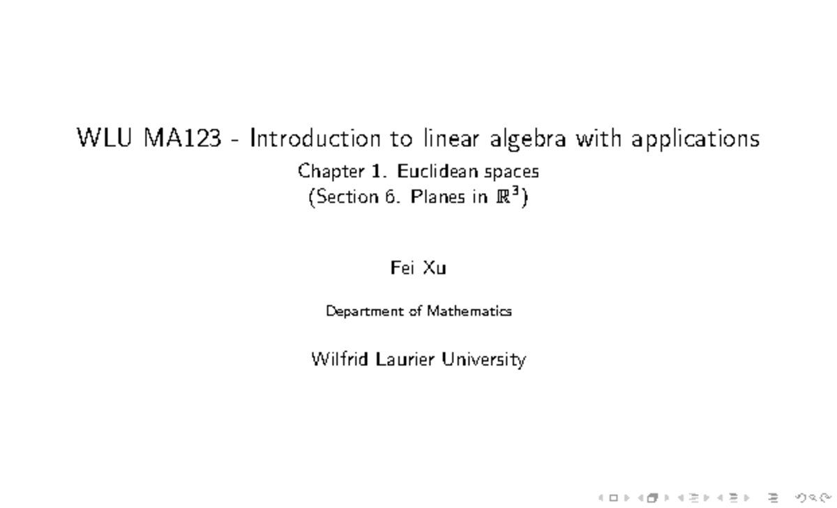 WLU MA123 Linear Algebra Applications: Chapter 1 Notes on Euclidean ...