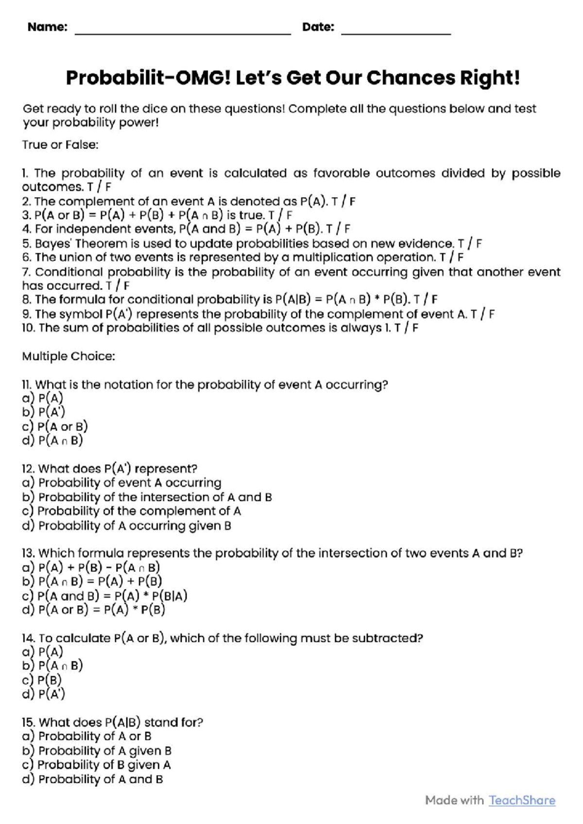 Understanding Probability Concepts: Quiz Questions & Answers (MATH101) - Studocu