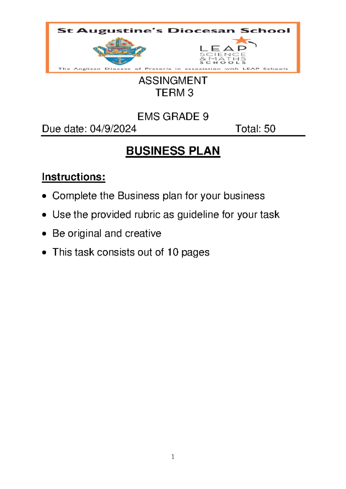 Gr-9-EMS-Term-3-Business-Plan-Assignment-Due-04-09-2024 - Studocu